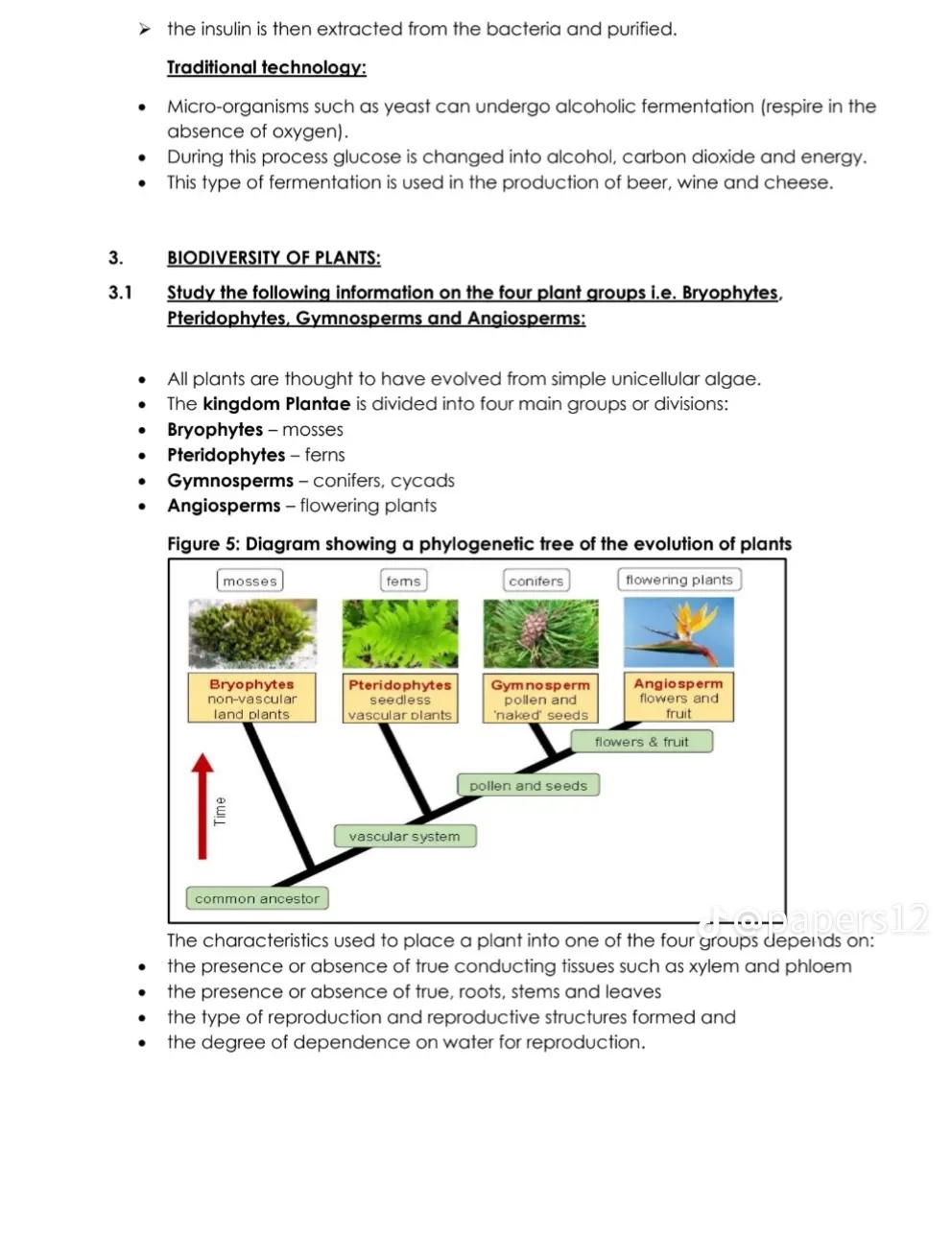 Study the following information on the four plant groups i.e ...