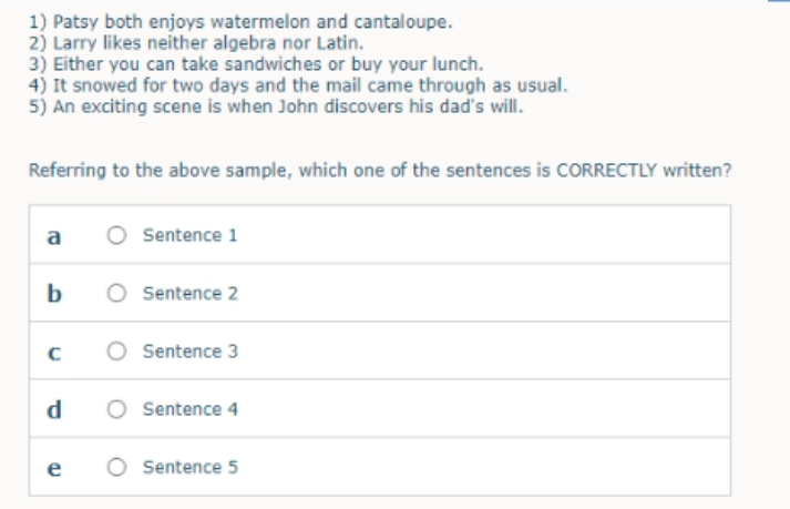 Referring to the above sample, which one of the sentences is CORRECTLY ...