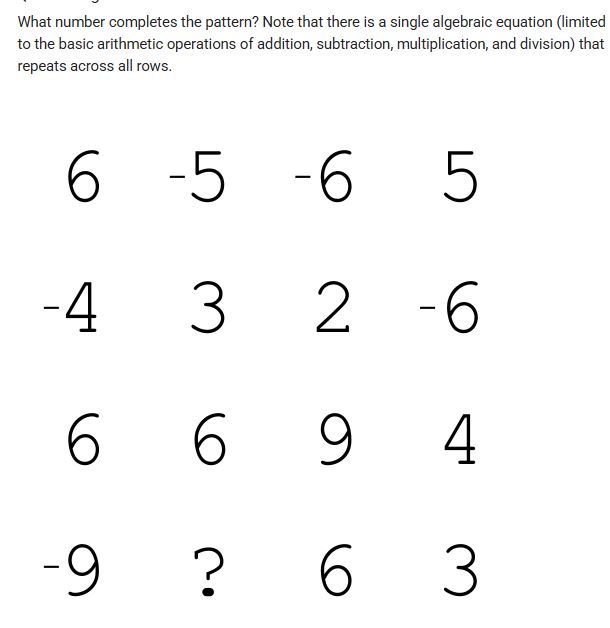 What number completes the pattern? Note that there is a single ...