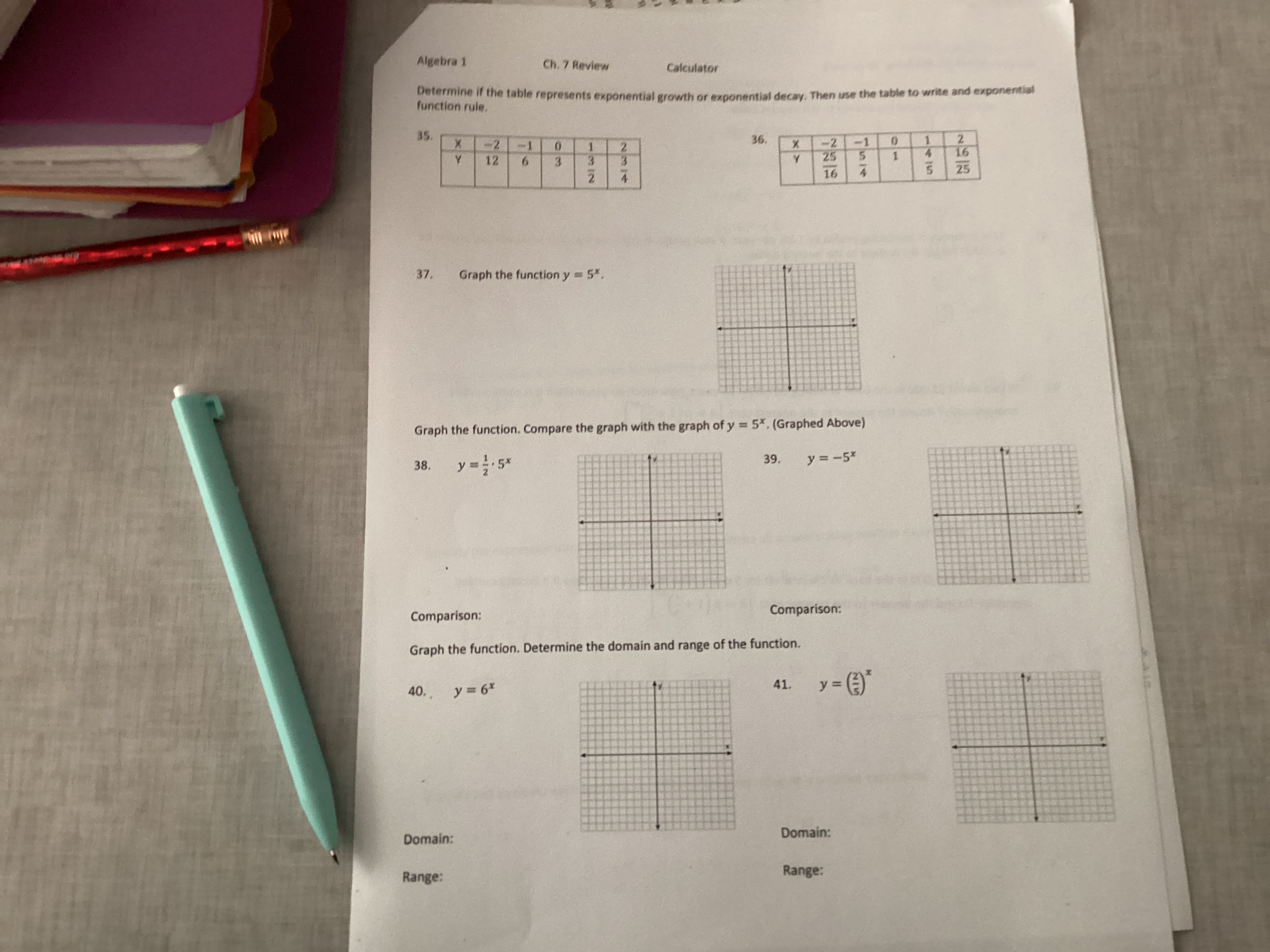 Algebra 1, Chapter 7 Review. Determine if the table represents ...