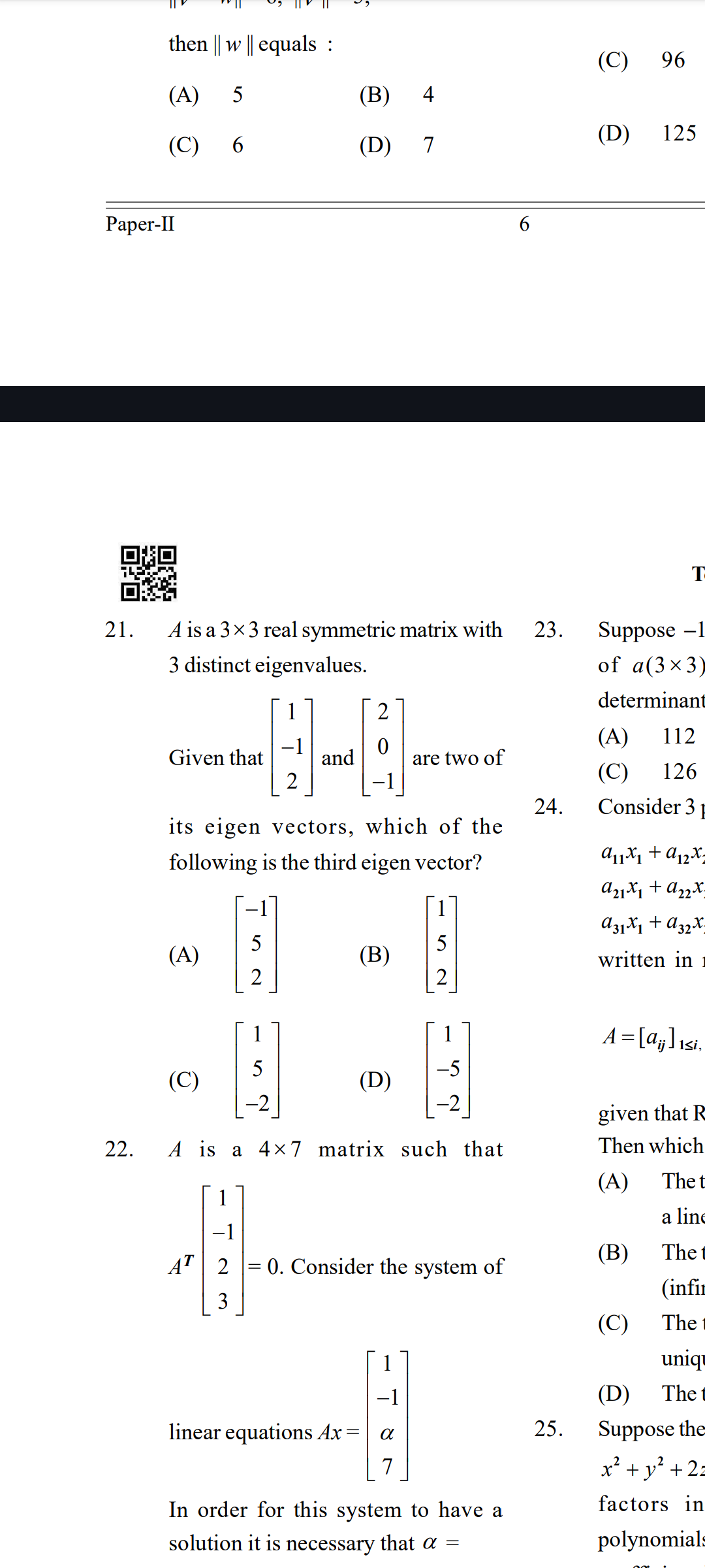 A is a 3x3 real symmetric matrix with 3 distinct eigenvalues. Given ...